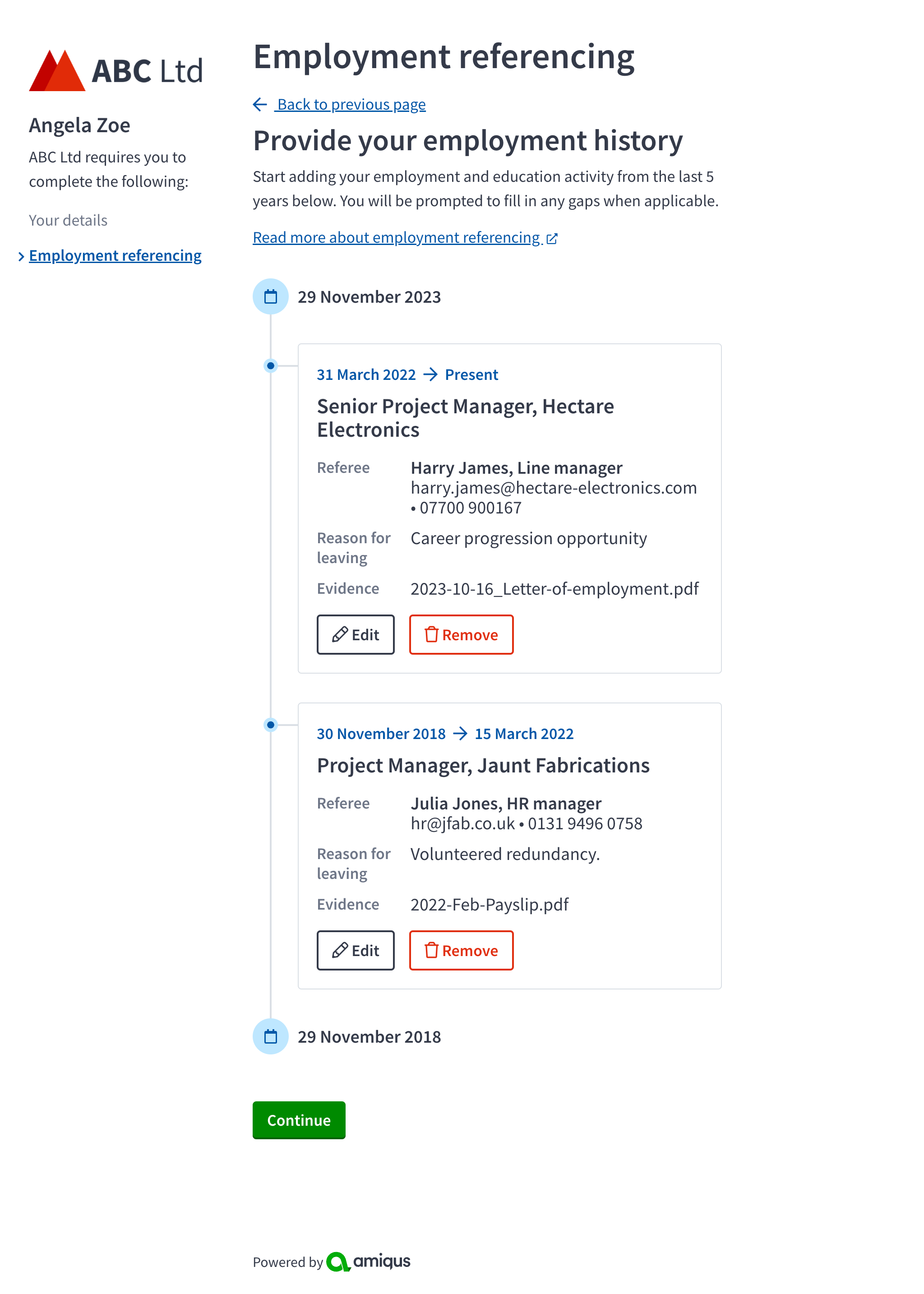 Automated Referencing: Candidate Journey – Amiqus Support